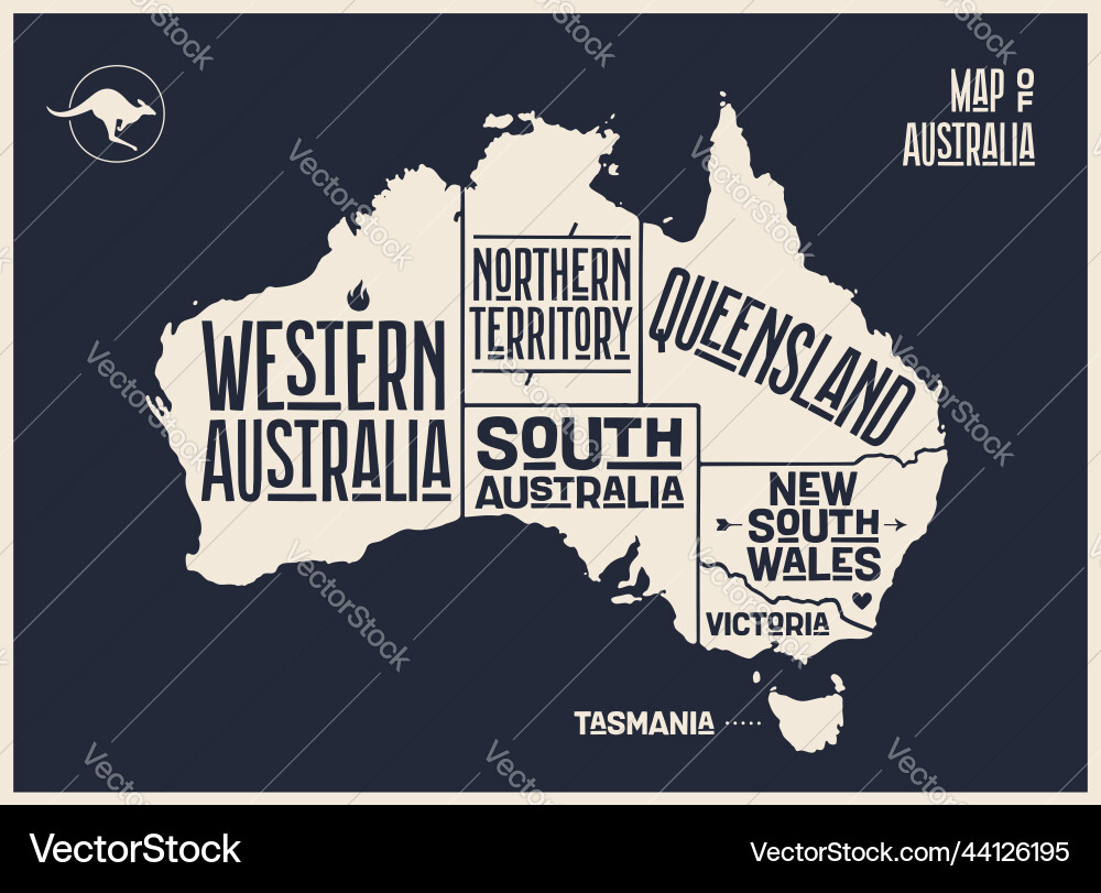 Australia Map Poster Royalty Free Vector Image