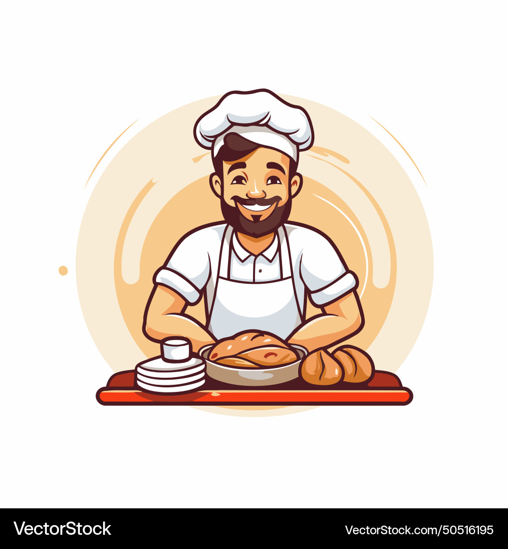 Chef with fresh baked bread in cartoon style Vector Image