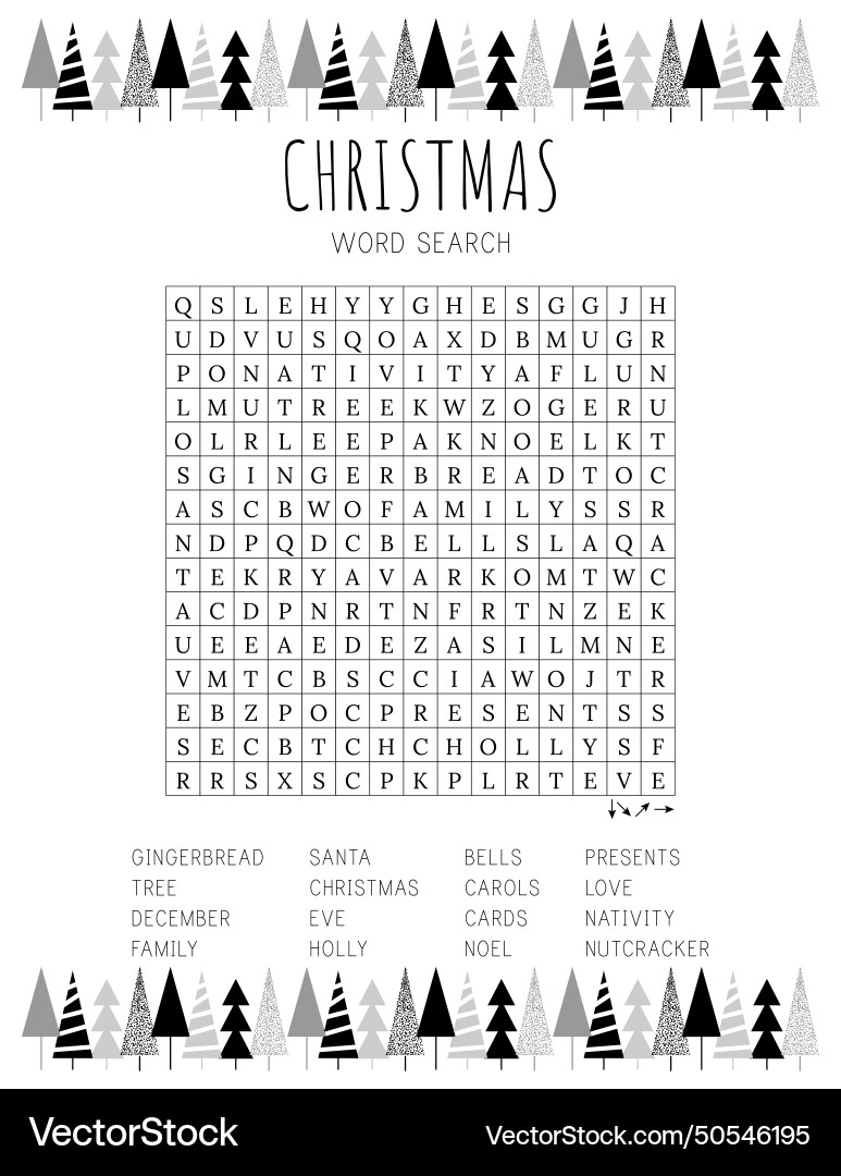 Christmas word search puzzle logic game Royalty Free Vector