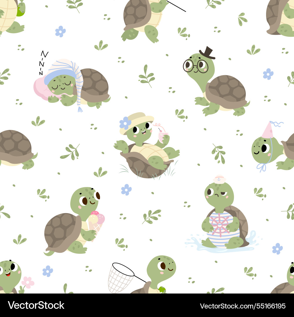 Funny turtle seamless pattern cartoon turtles Vector Image