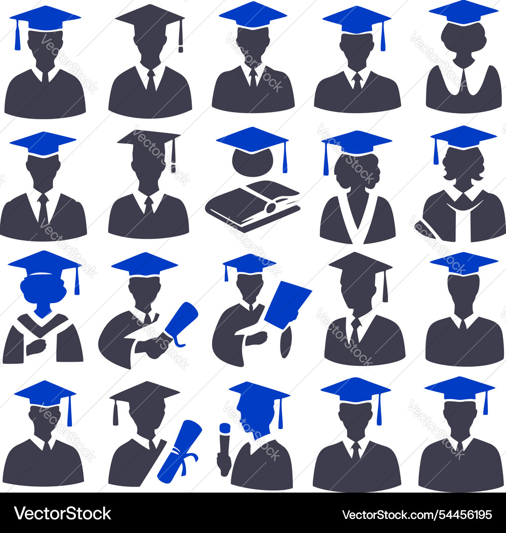Graduation icons diverse graduates Royalty Free Vector Image