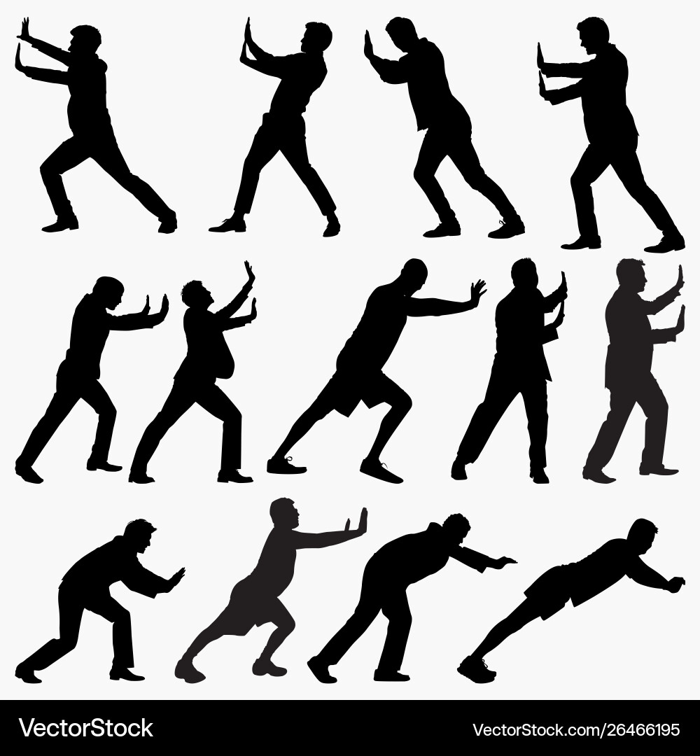 Pushing silhouettes Royalty Free Vector Image - VectorStock