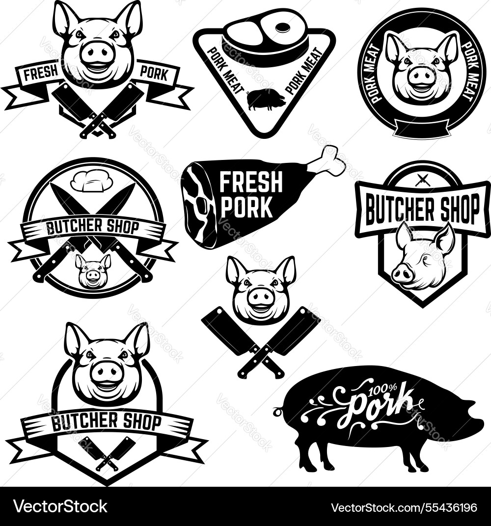 Fresh Pork Butcher Shop Labels Royalty Free Vector Image