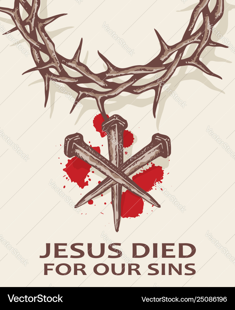 Jesus nails with thorn crown Royalty Free Vector Image