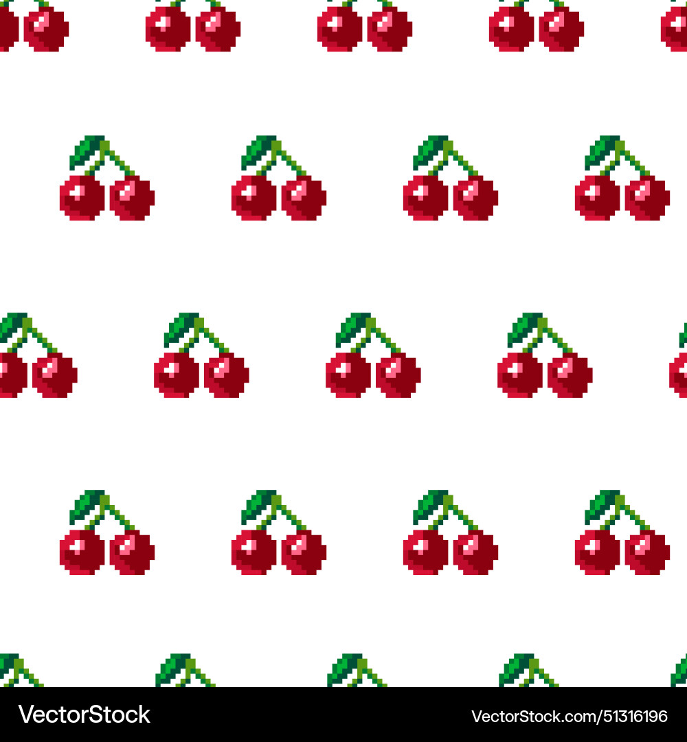 Pixel art cherry seamless pattern – Royalty-Free Vector | VectorStock