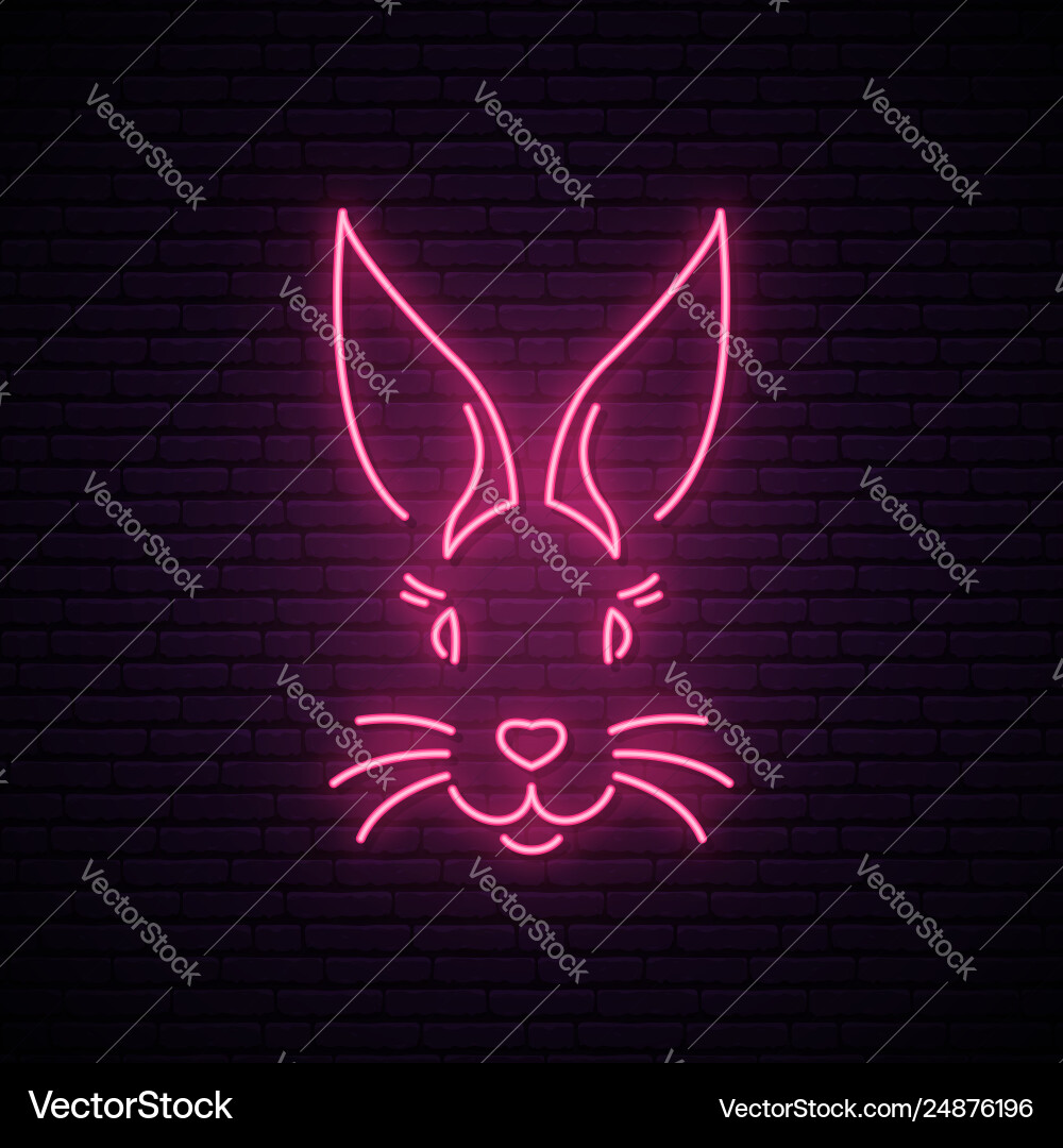 Rabbit neon sign pink easter bunny muzzle Vector Image