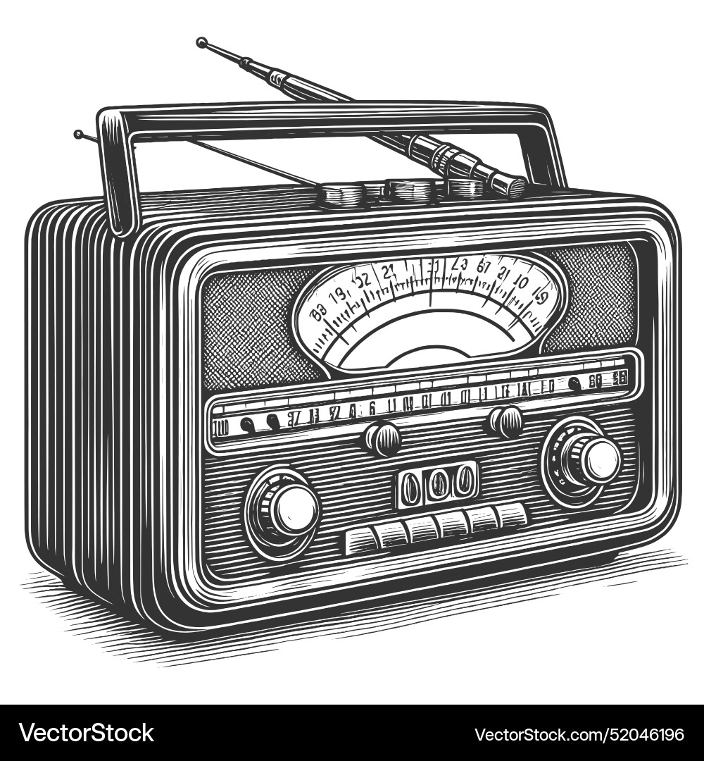 Vintage radio engraving sketch Royalty Free Vector Image