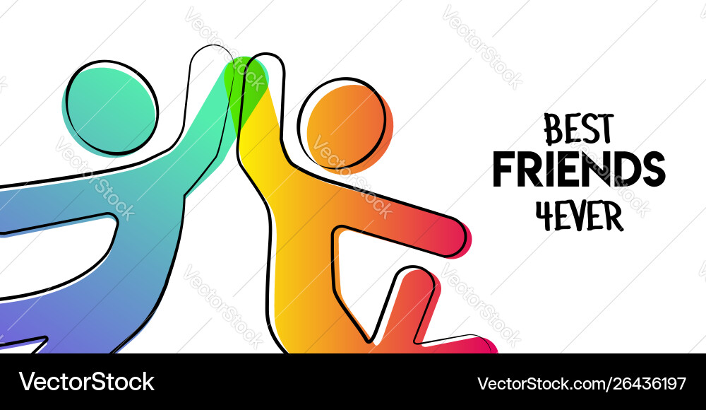 Best friends card stick people doing high five Vector Image