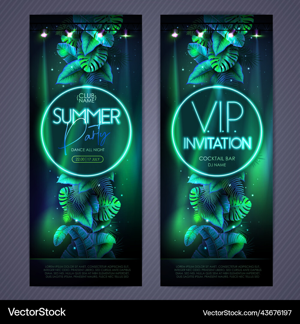 Disco party poster with fluorescent tropic leaves Vector Image