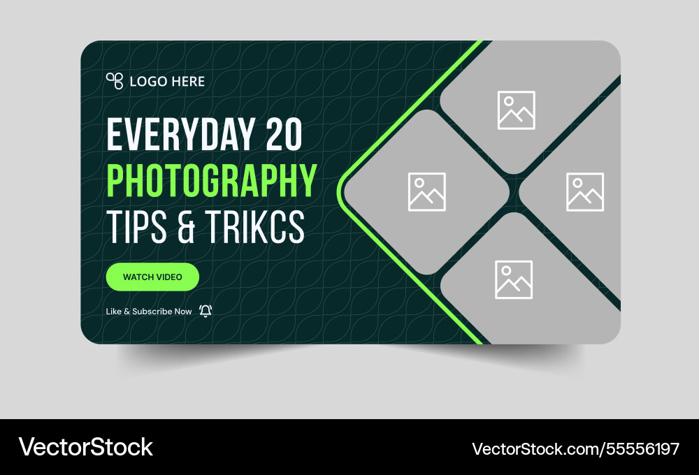 Photography video thumbnail banner design editabl Vector Image