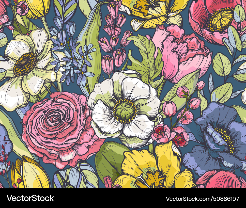 Seamless pattern with bouquets of spring Vector Image