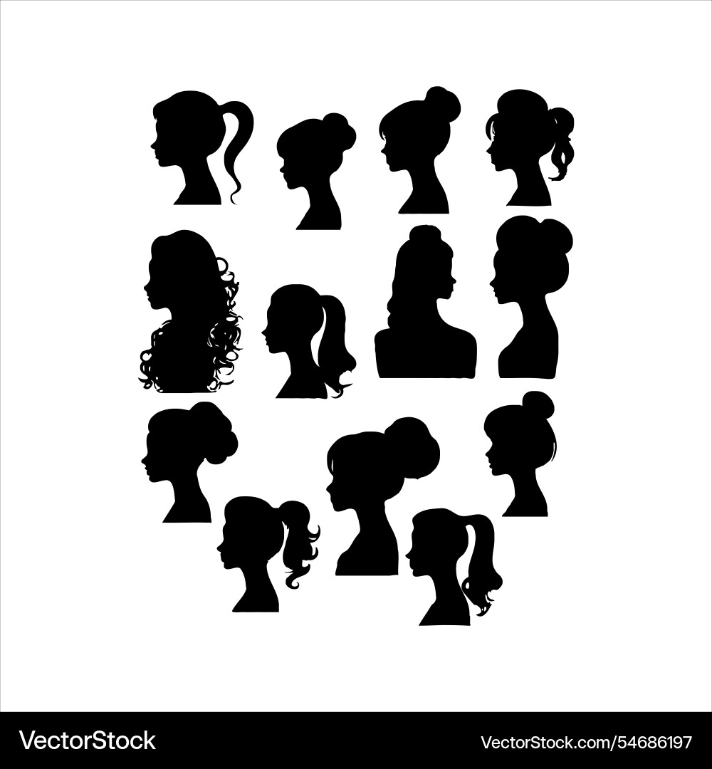 Womans face side with hair style set Royalty Free Vector