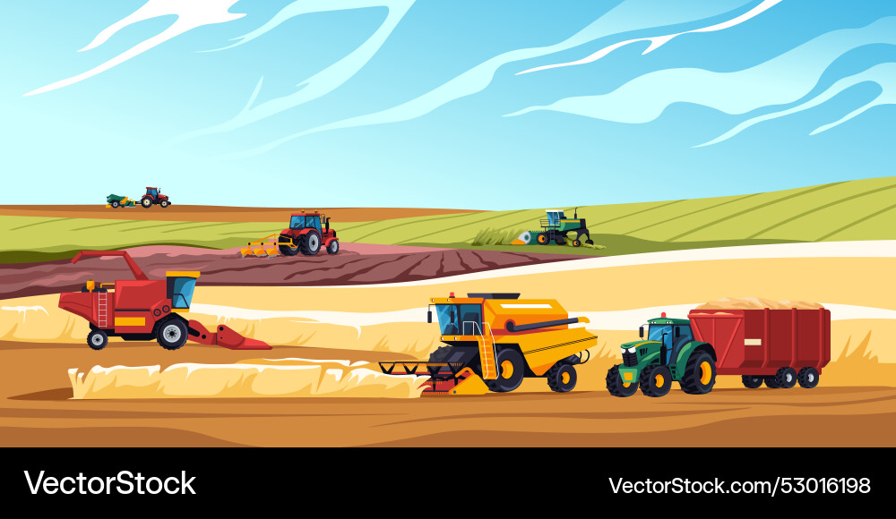 Agricultural machinery work field industrial Vector Image