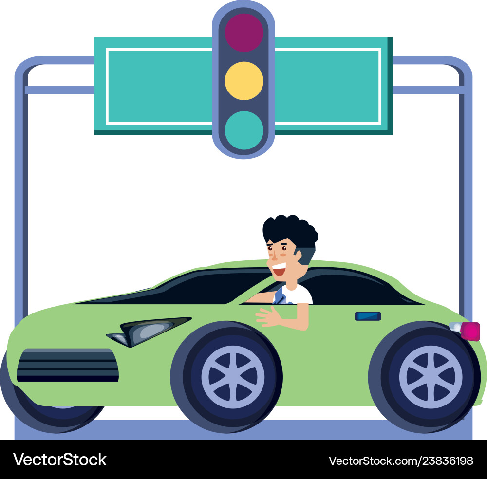 Car sedan with traffic light semaphore Royalty Free Vector
