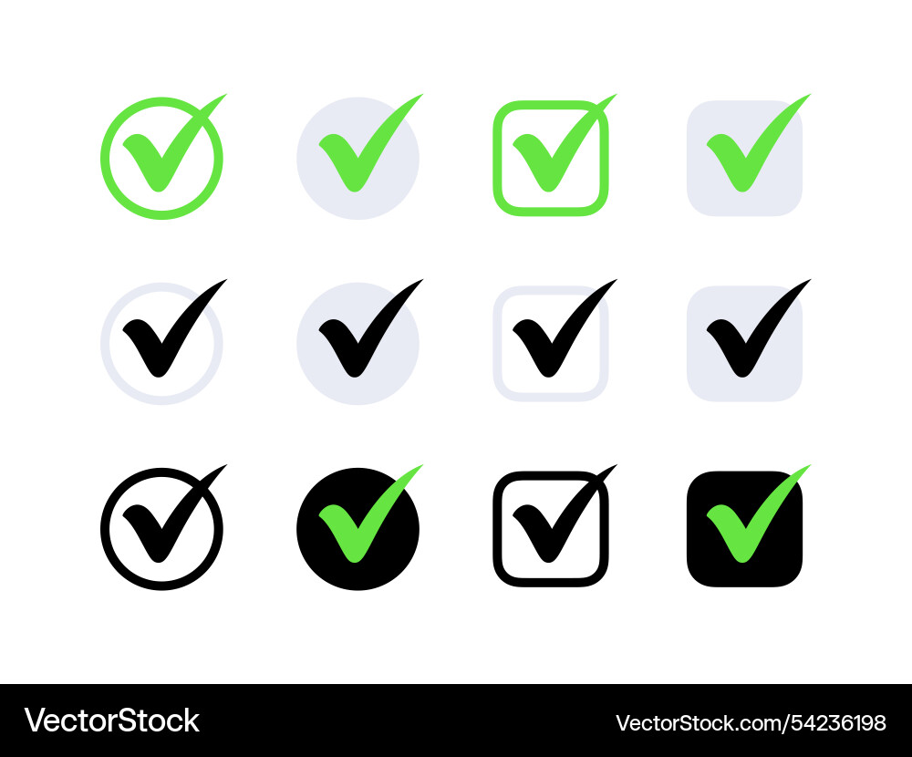 Green check mark tick symbols Royalty Free Vector Image