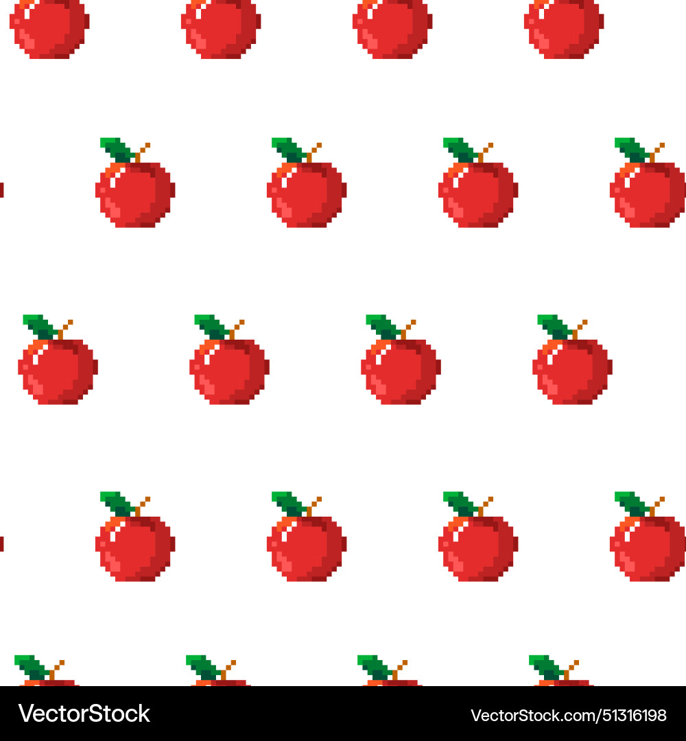 Pixel art apple seamless pattern Royalty Free Vector Image