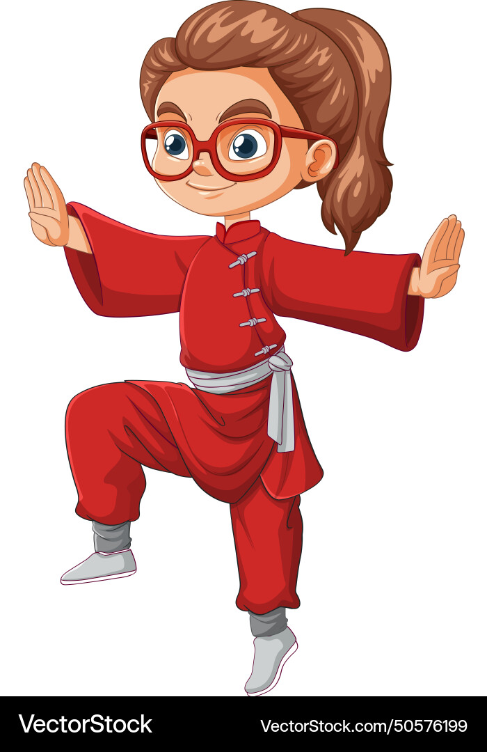 Cartoon girl practicing martial arts stance Vector Image
