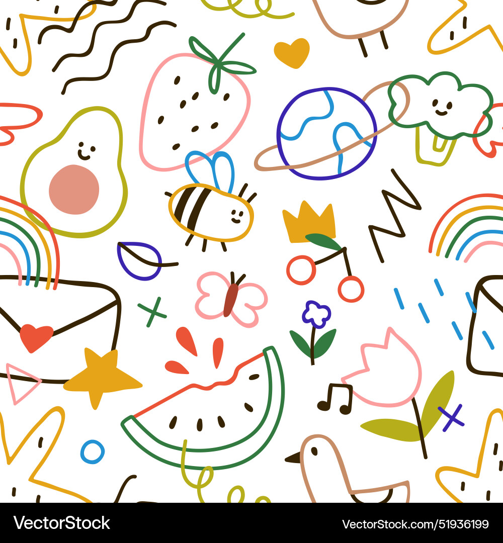 Cute doodle pattern seamless childish background Vector Image