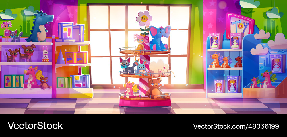 Kid toy store interior cartoon Royalty Free Vector Image