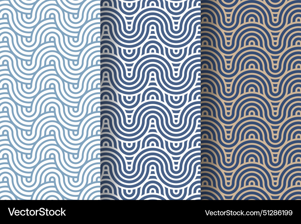 Set of japanese wave geometric seamless pattern Vector Image