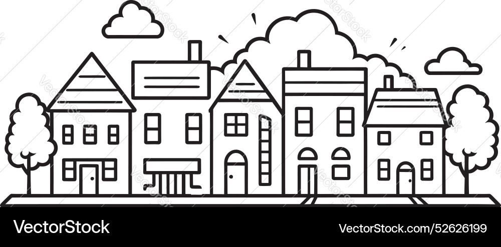 Tranquil township simple line drawing emblem Vector Image