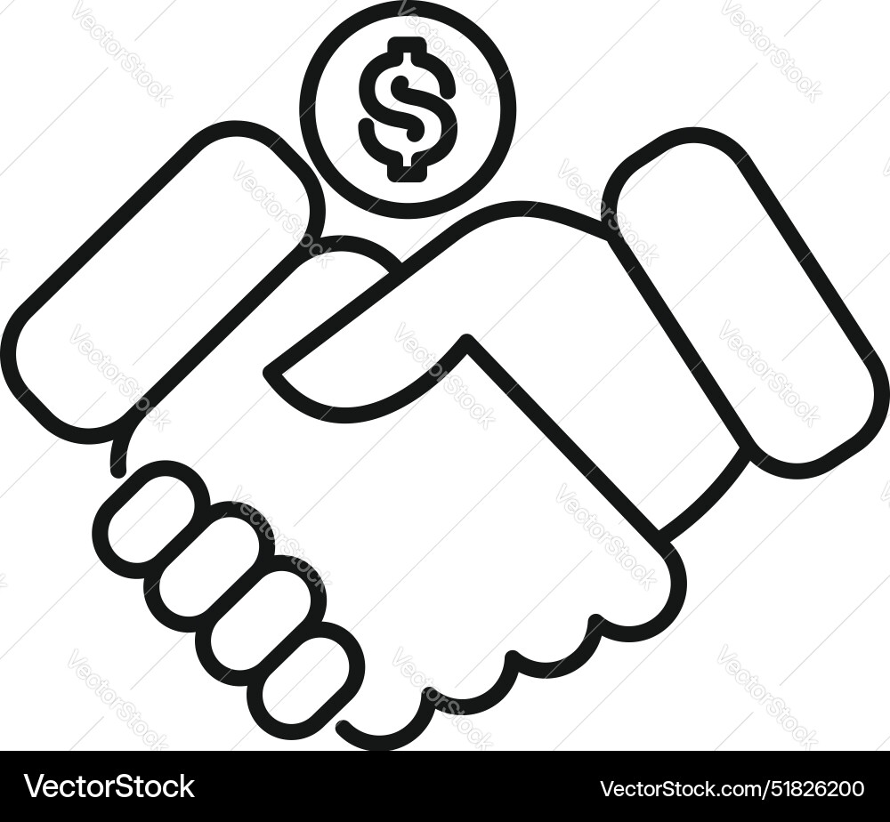 Businessmen shaking hands under dollar coin making