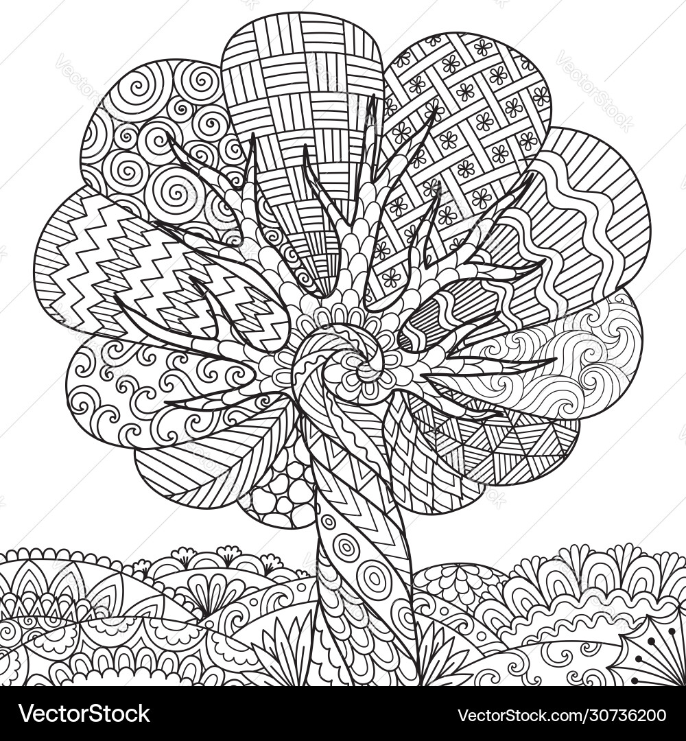 Detailed Tree Line Art Royalty Free Vector Image