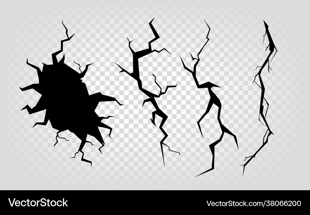 Different cracks effect isolated on transparent Vector Image