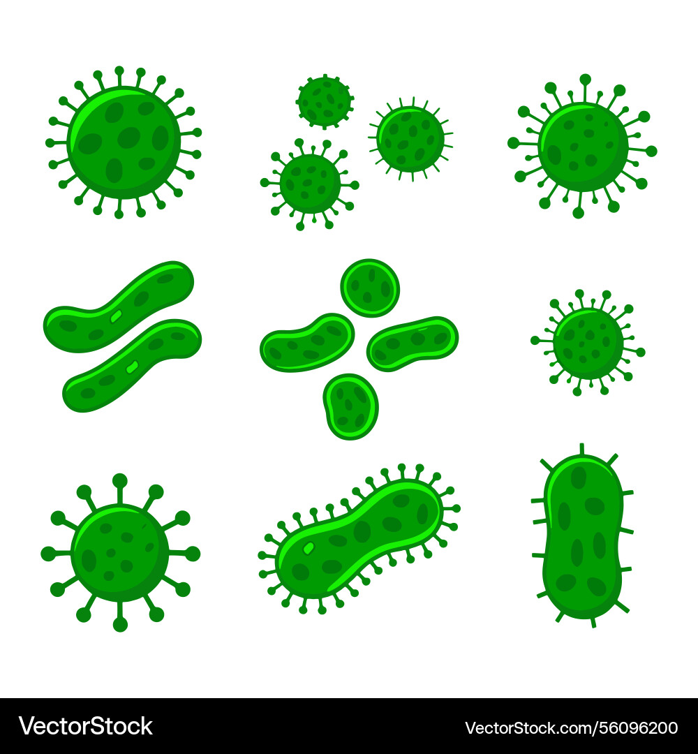 Green bacteria and germs set isolated on white Vector Image