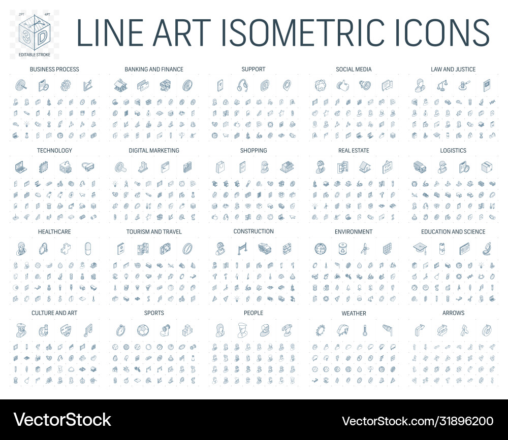 Isometric Line Art Icons Royalty Free Vector Image