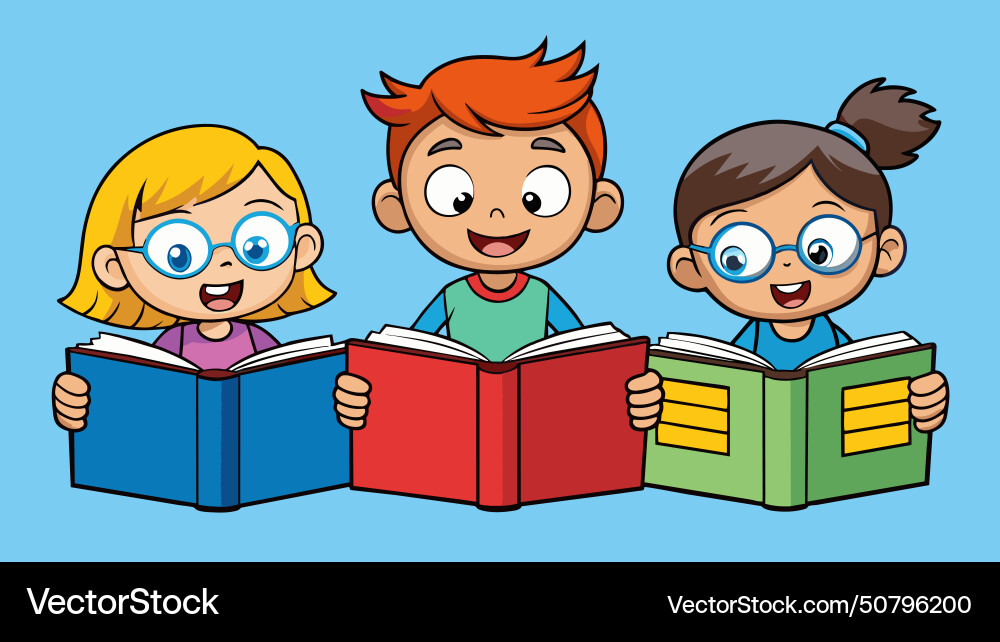 Kids reading book art Royalty Free Vector Image