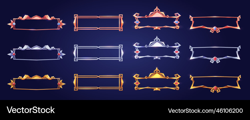 Medieval game frame ui metal fantasy border Vector Image