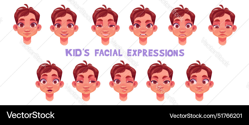 Boy facial expressions set Royalty Free Vector Image