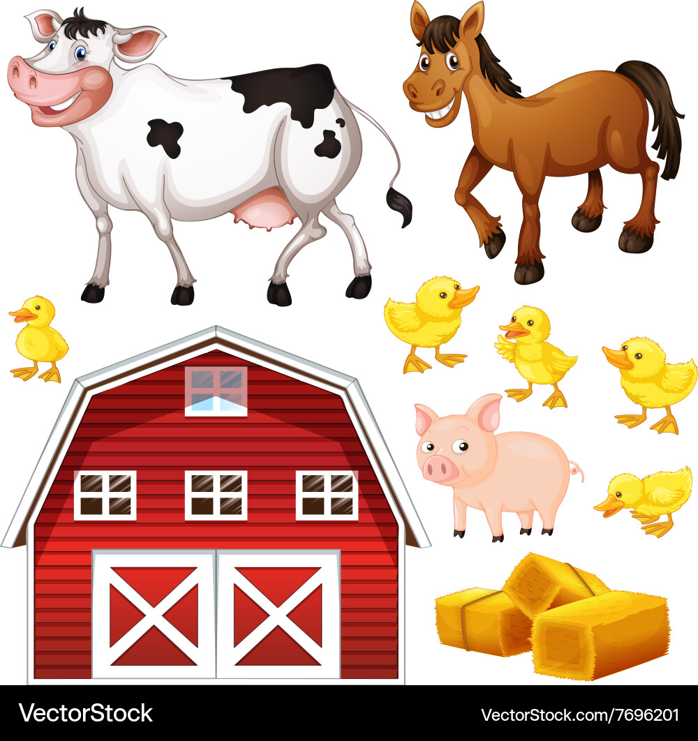 Farm animals and barn Royalty Free Vector Image