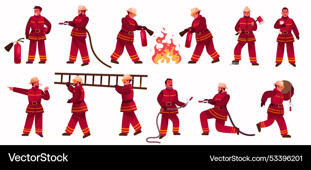 Fire fighters fireman extinguishing flame Vector Image