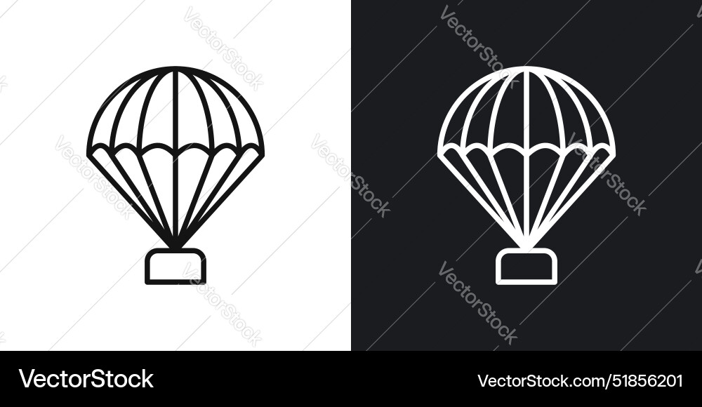 Parachute icon set in black and white outlines Vector Image