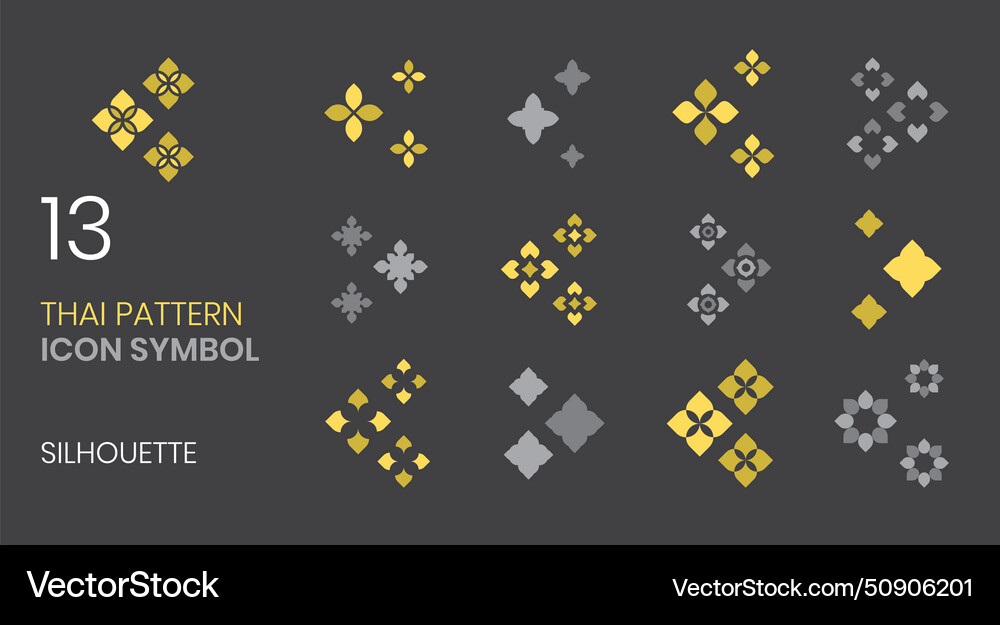 Thai pattern icon symbol silhouette set Royalty Free Vector
