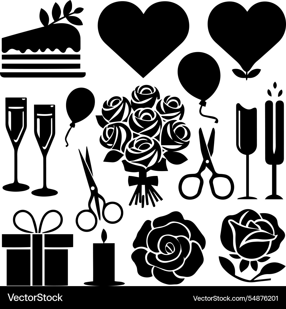 Valentines day icon set silhouette design Vector Image