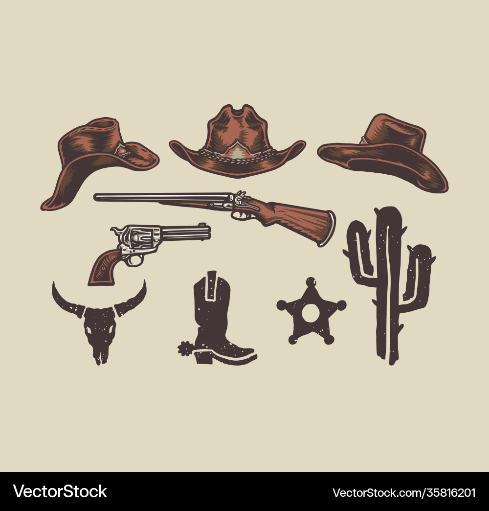 Wild west cowboy objects Royalty Free Vector Image