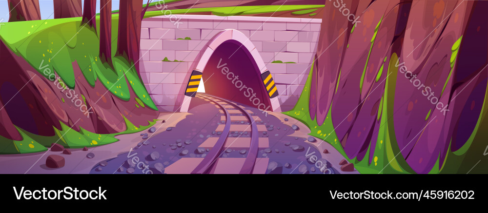 Cartoon railway tunnel in mountains Royalty Free Vector