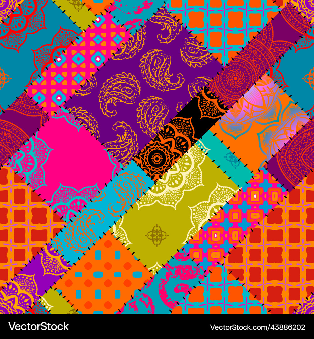 Colorful Patchwork Textile Pattern Royalty Free Vector Image