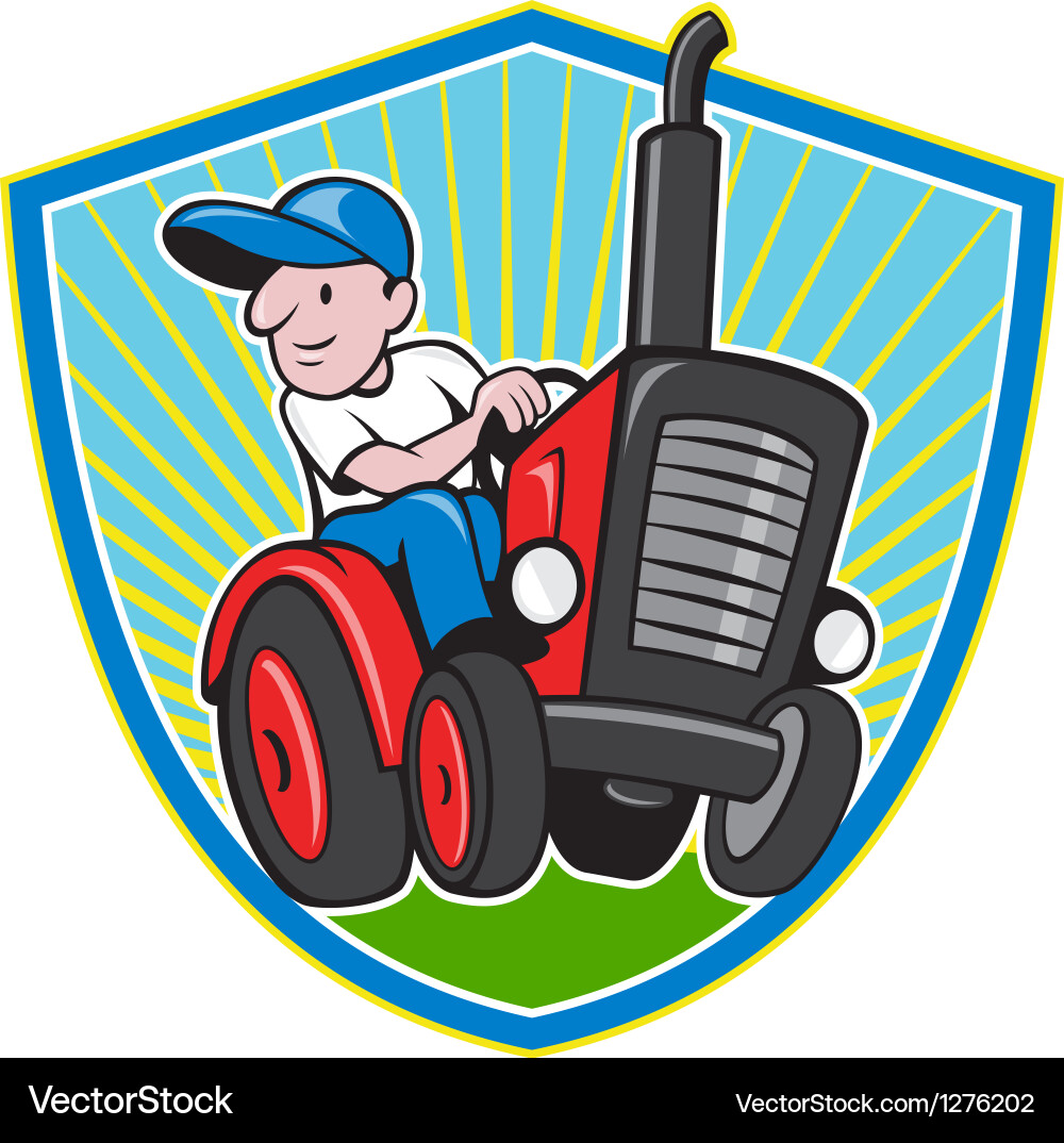 Farmer driving vintage tractor cartoon Royalty Free Vector