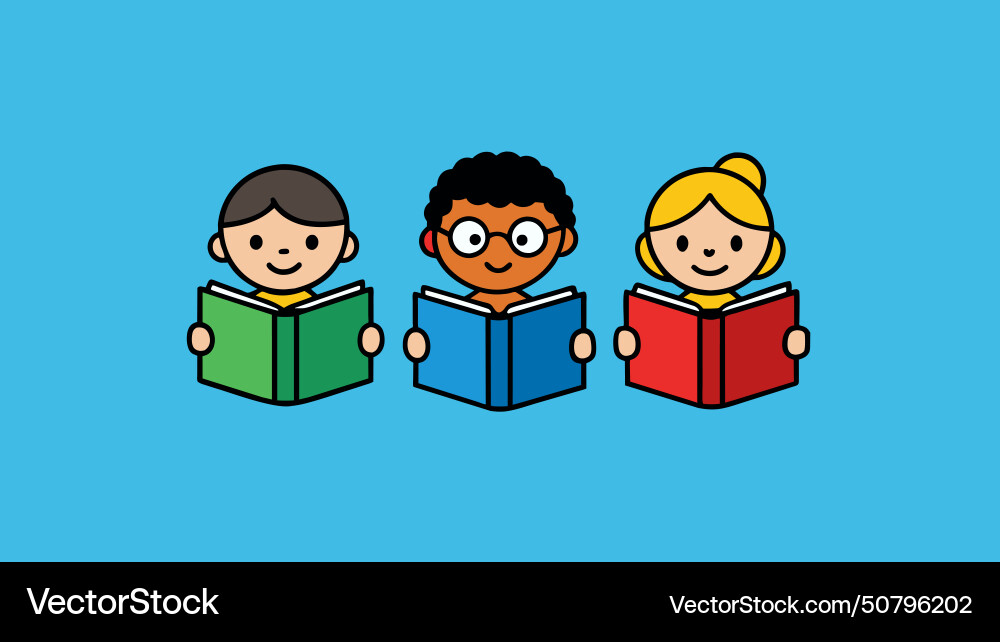 Kids reading book art Royalty Free Vector Image