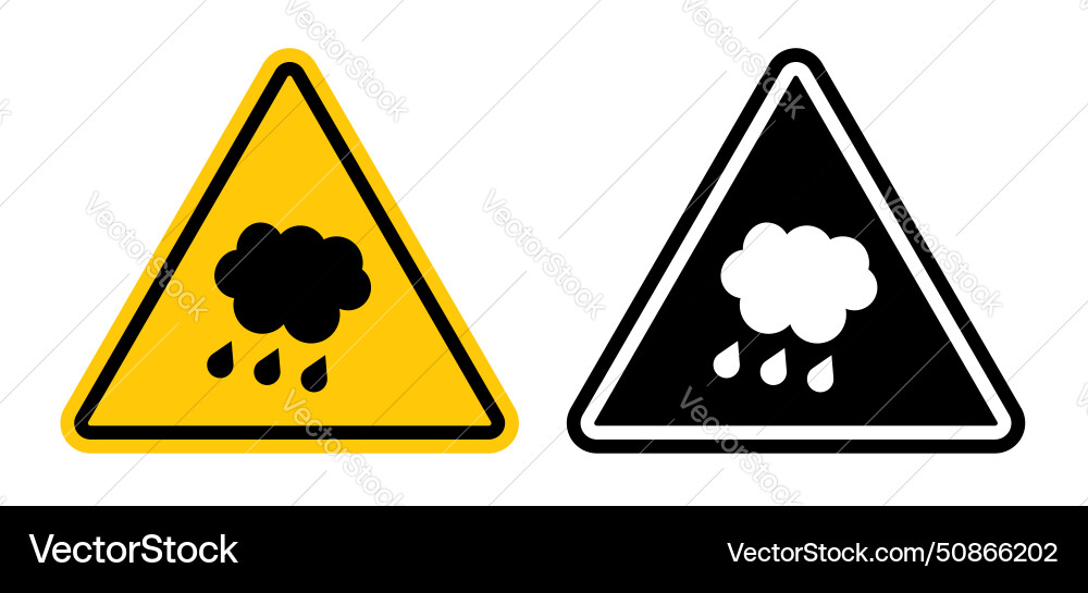 Rain warning sign icon set heavy and driving Vector Image