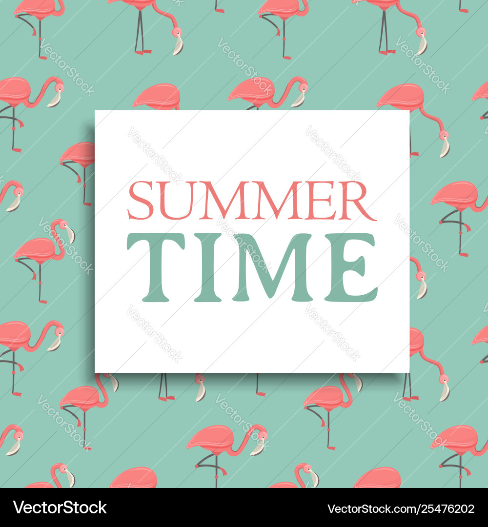 Summer time card pink flamingo background Vector Image
