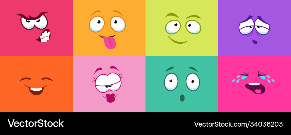 Cartoon cute faces monster smile crying angry Vector Image