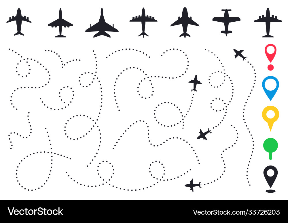 Plane route line planes dotted flight pathway Vector Image