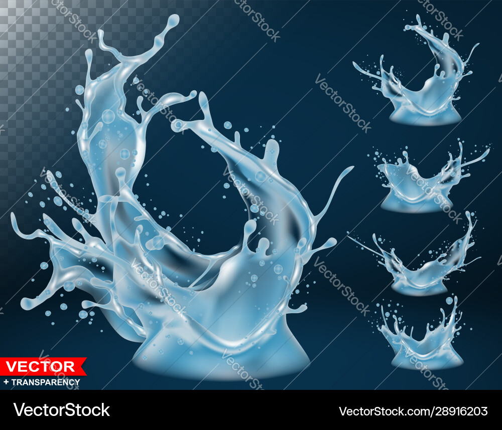 Realistic water splash bursts and crown Royalty Free Vector