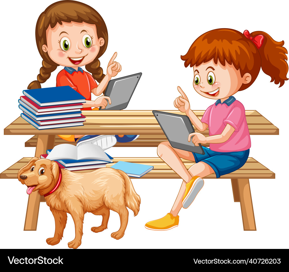 School kids using tablet for education Royalty Free Vector