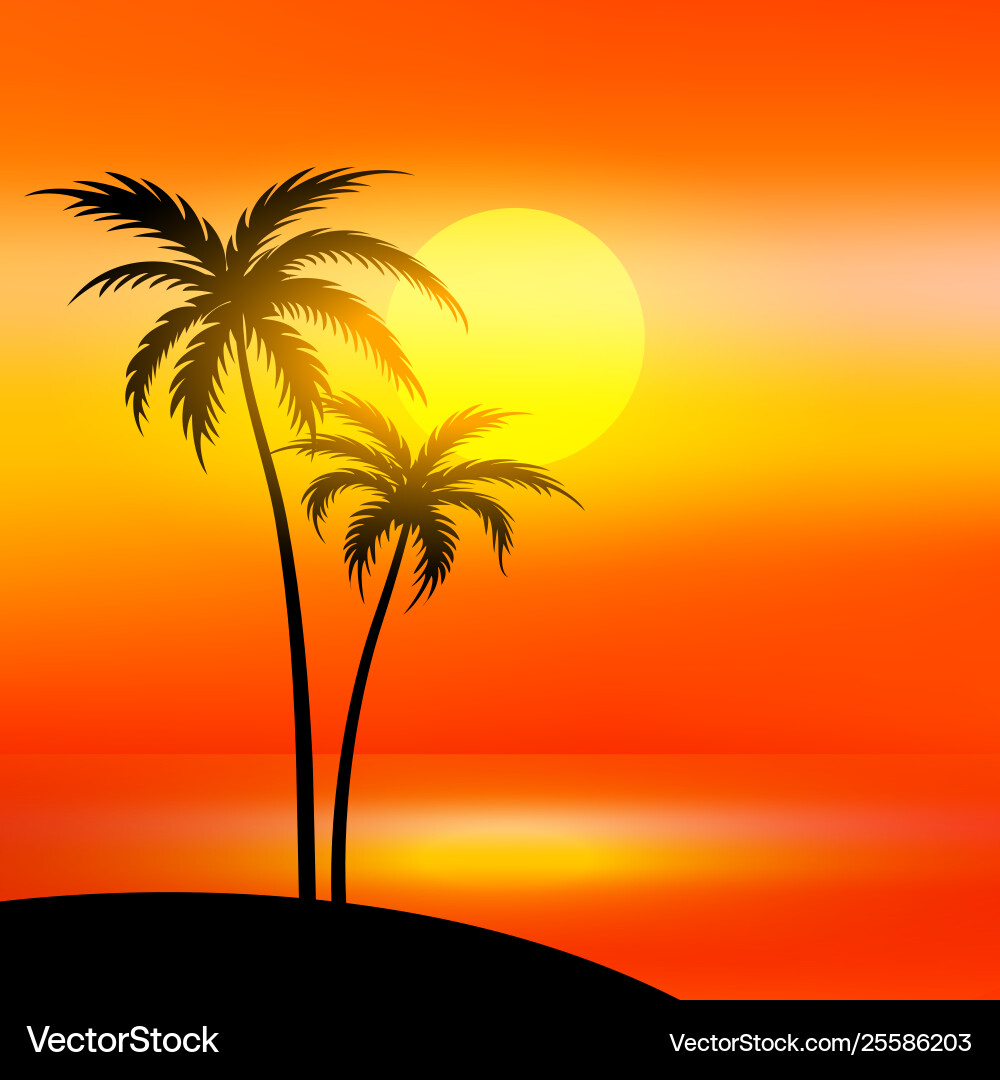 Tropical Sunset Beach Scene Royalty Free Vector Image